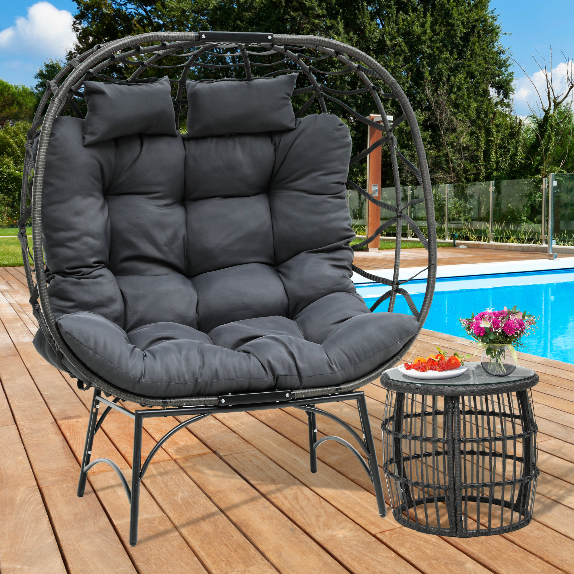 Dakota Fields Consiglia Double Standing Egg Chair (with End Table ...