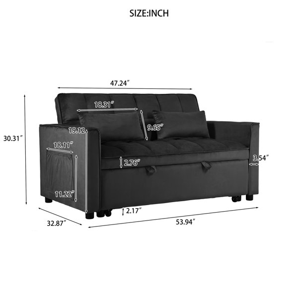 Ebern Designs 3-in-1 Convertible Sofa Bed With Reclining Backrest, Pull ...