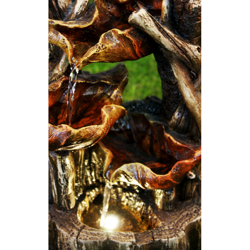 Hi-Line Gift Ltd. Resin Tree Trunk and 3 Leaves Fountain with LED Light ...