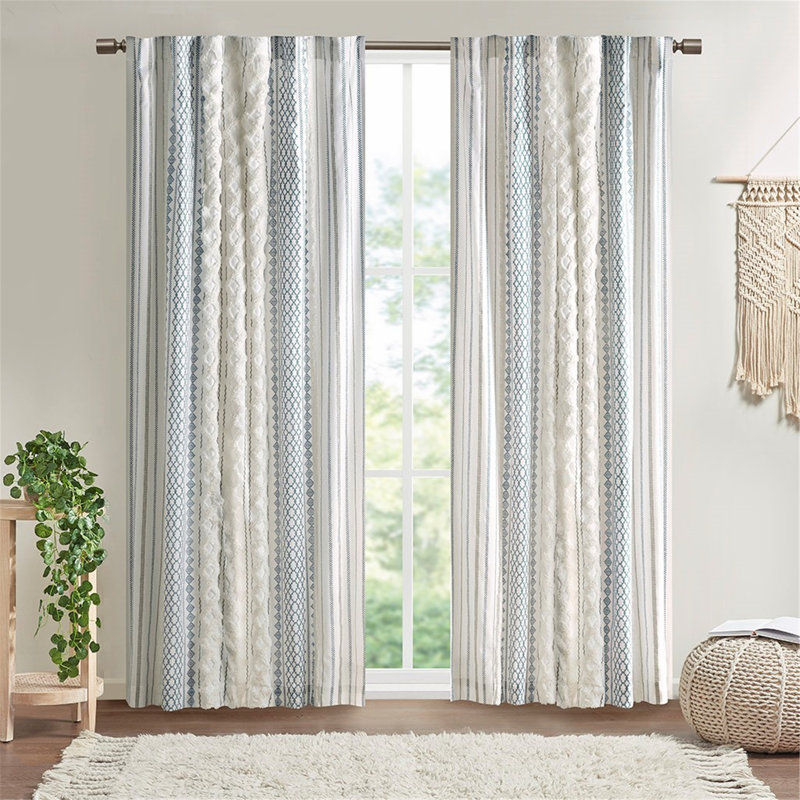 Canora Grey Stralka Cotton Semi-Sheer Curtain Panel with Chenille ...