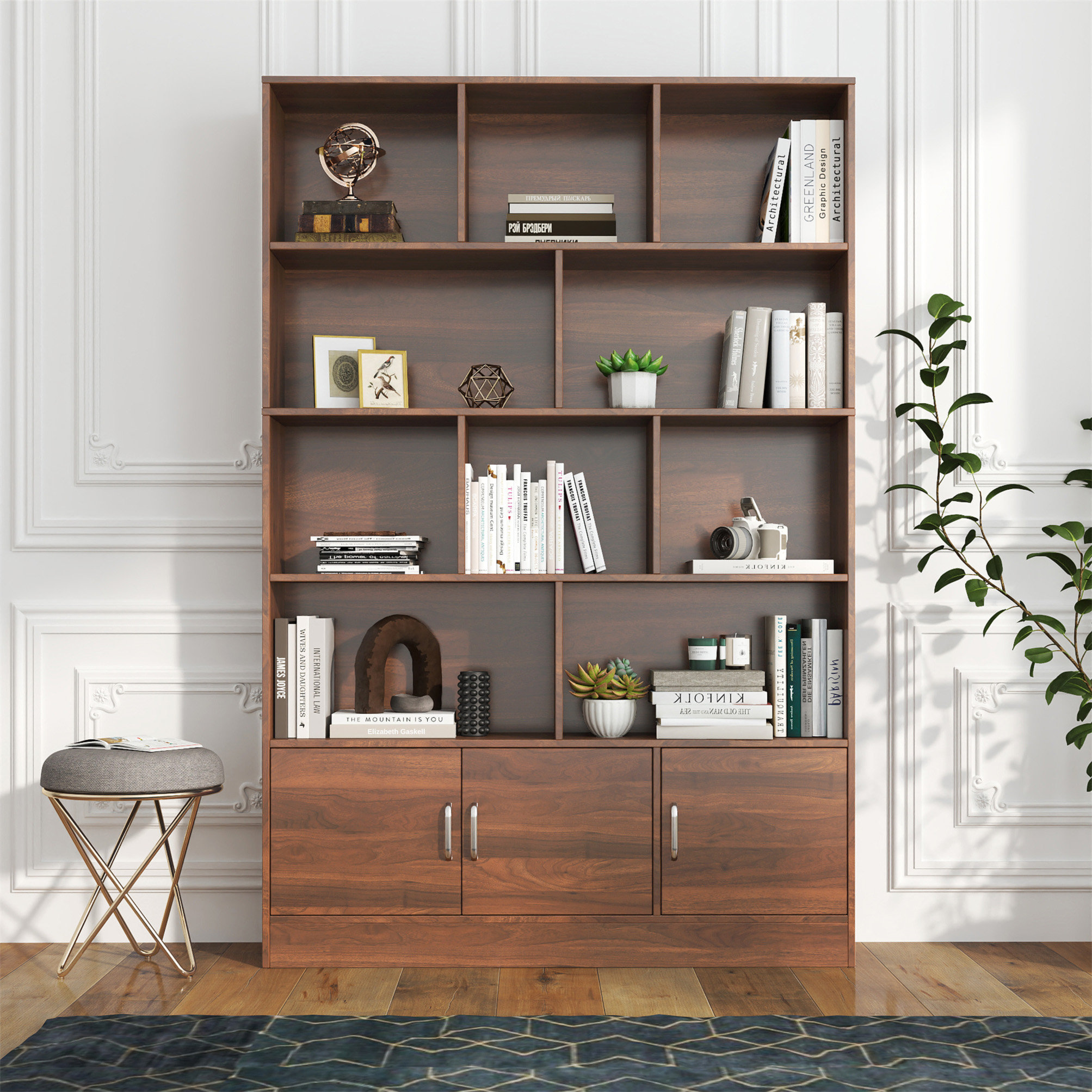 Ophelia & Co. Versatile Bookshelf With Cubes And Doors, 4 - Tier Open ...