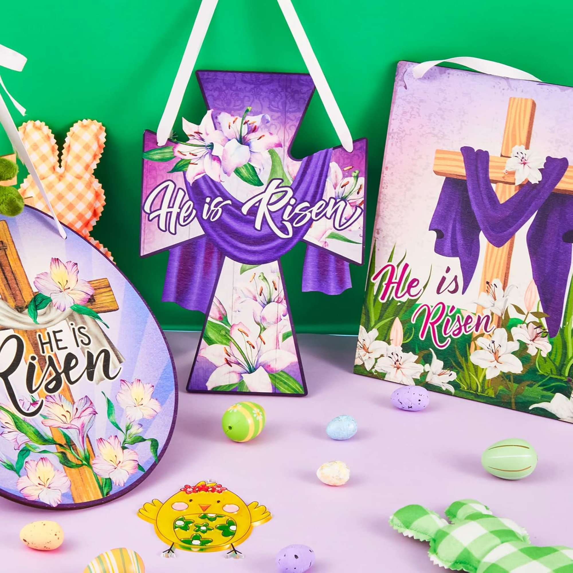 The Holiday Aisle® 3 Pcs Easter Door Decoration He Is Risen Sign ...