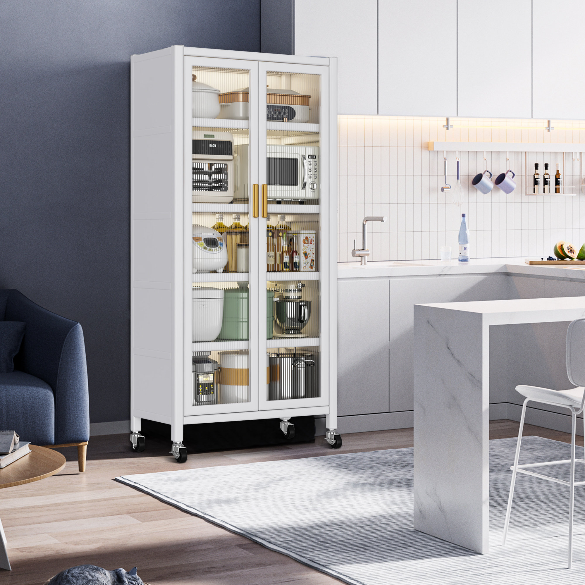 Latitude Run® Multilevel Kitchen Storage Cabinet - Open-Door Kitchen ...