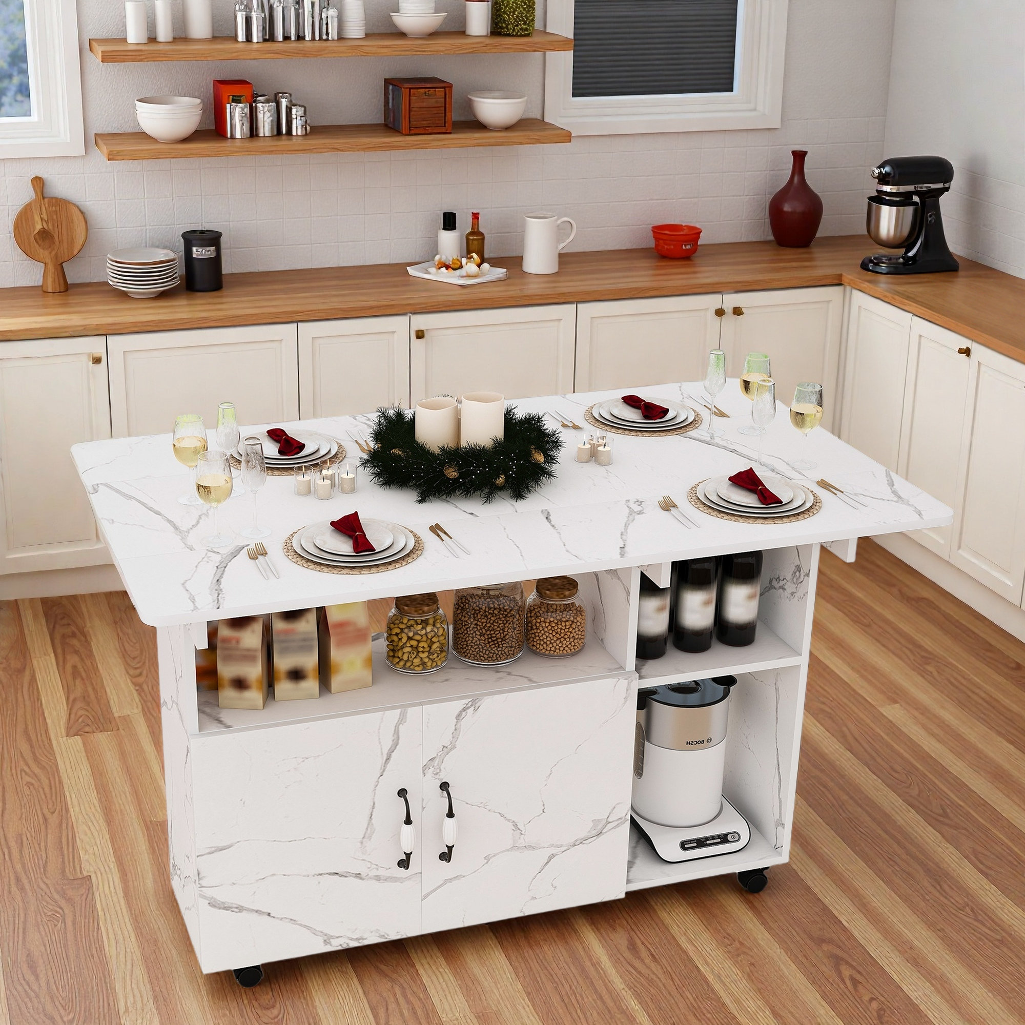 Ebern Designs Multi-functional Folding Table With Storage Shelves And ...