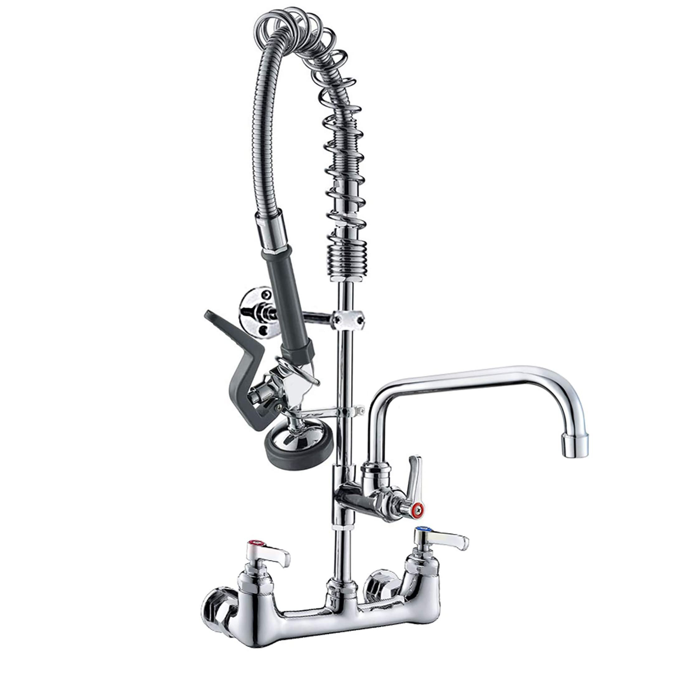 PLUSTEEL Commercial Kitchen Faucet Wall Mounted with Pre-Rinse Sprayer ...
