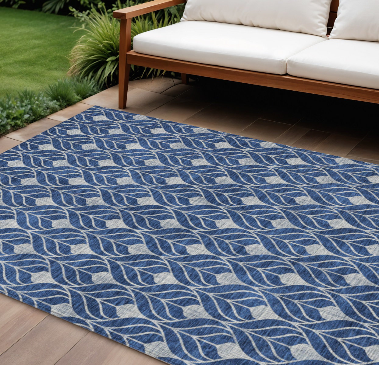 HomeRoots Tapis d'intérieur / extérieur géométrique lavable 8 pi x 10 pi bleu marine - Wayfair ...