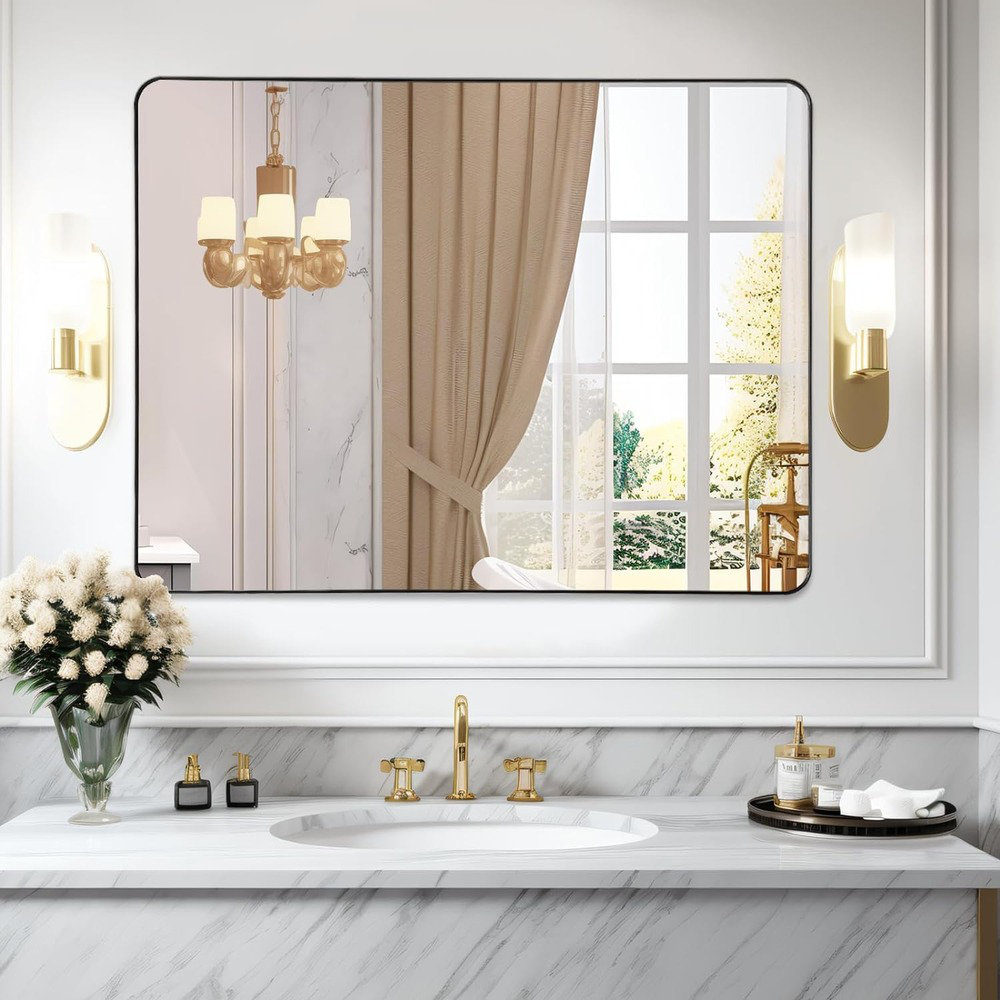 Latitude Run® Black Bathroom Mirror 40 X 30 Inch, Black Wall Mirror ...