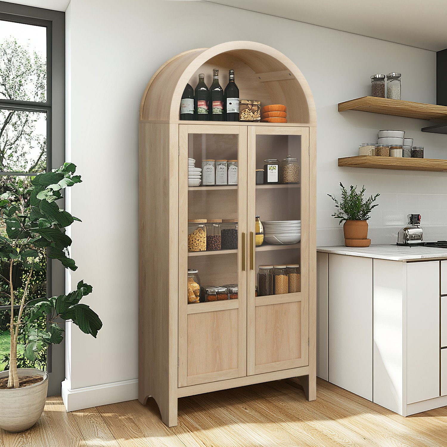 Ebern Designs 72" Tall Arched Kitchen Pantry, Modern Kitchen Storage ...