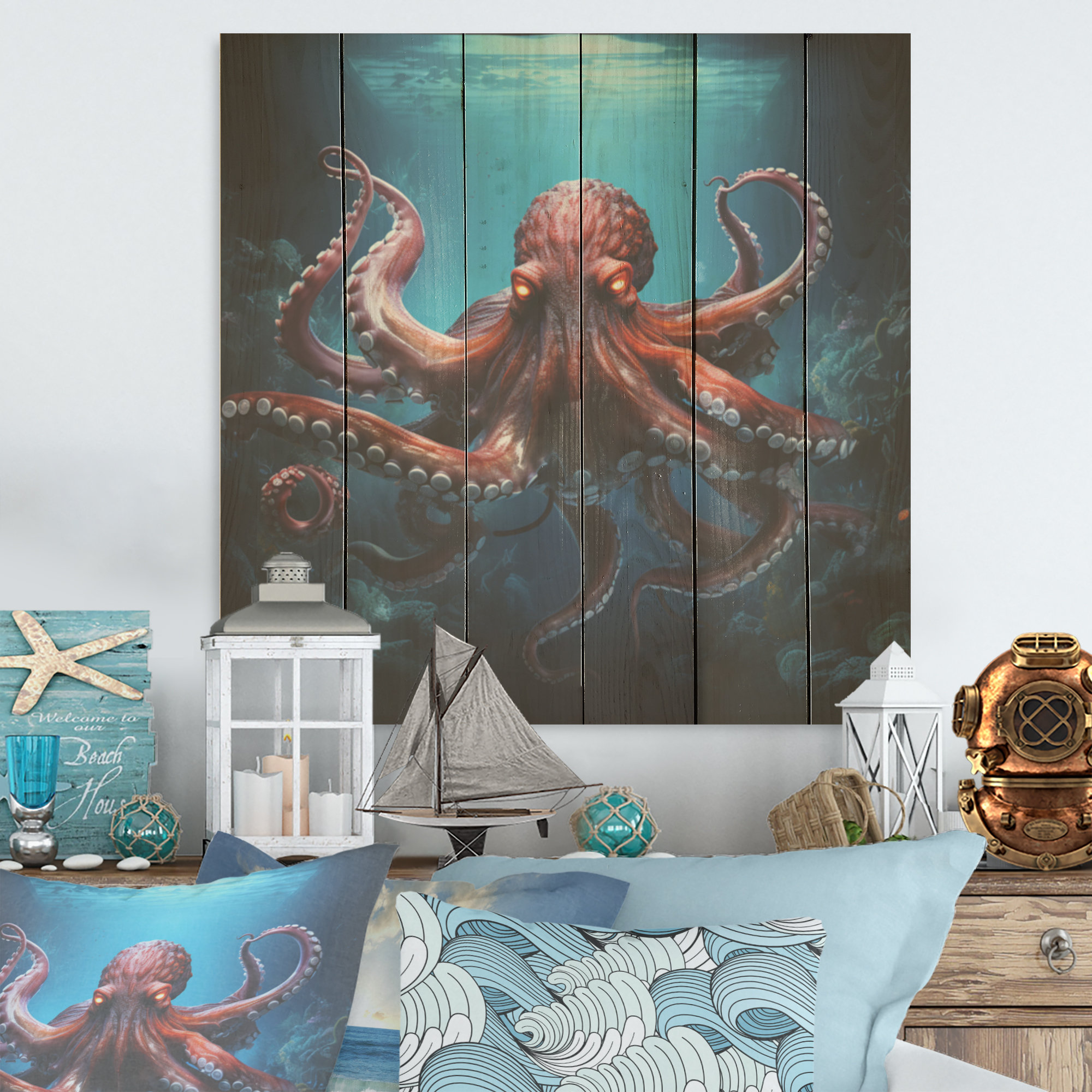 Highland Dunes Cosmic Art Style Octopus - Octopus/Squid Wood Art On ...