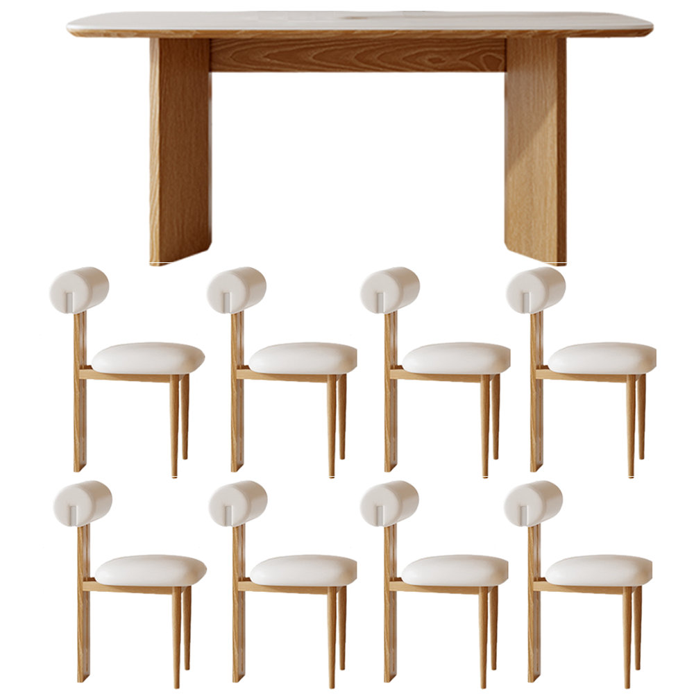 FurniCrafters Natural Wood Rock-Plate Dining Table Chair Set 9 - Piece ...