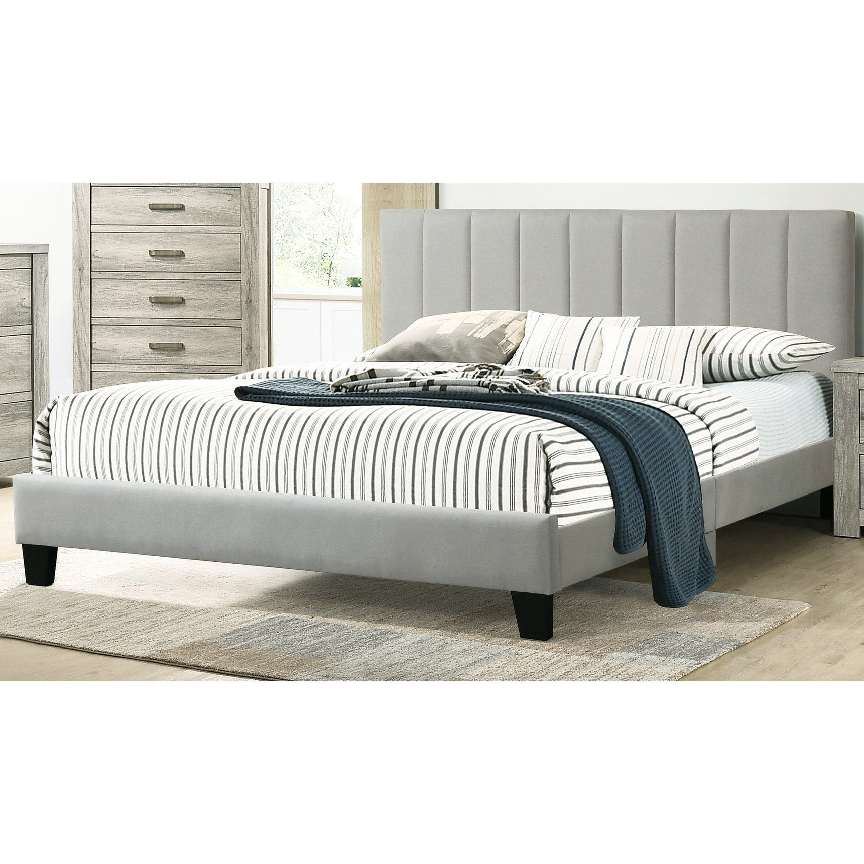 Latitude Run® Contemporary Eastern Bed, Grey Polyfiber Upholstery, Slat ...
