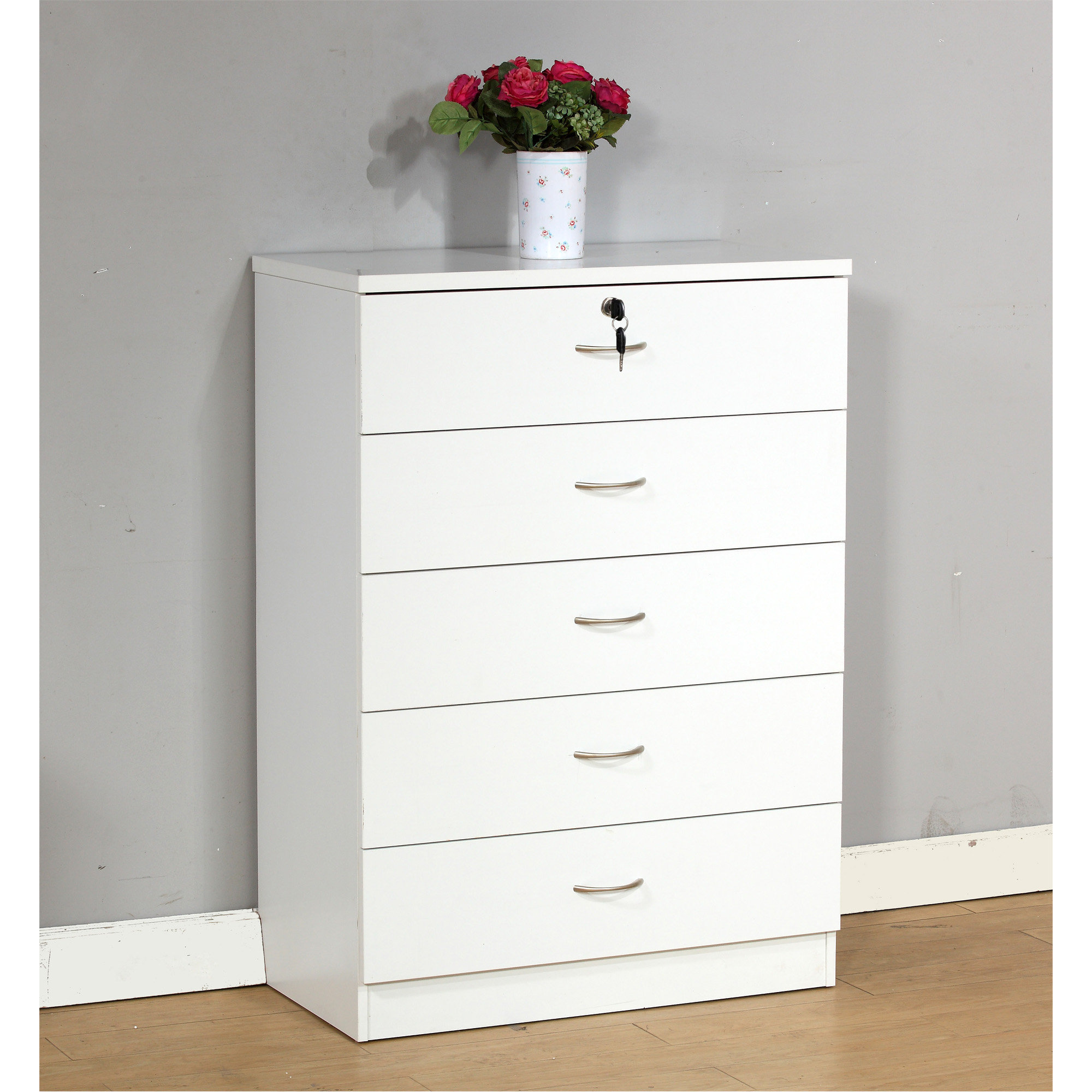 Latitude Run® Stylish Five-Drawer Chest With Secure Lock And Smooth ...
