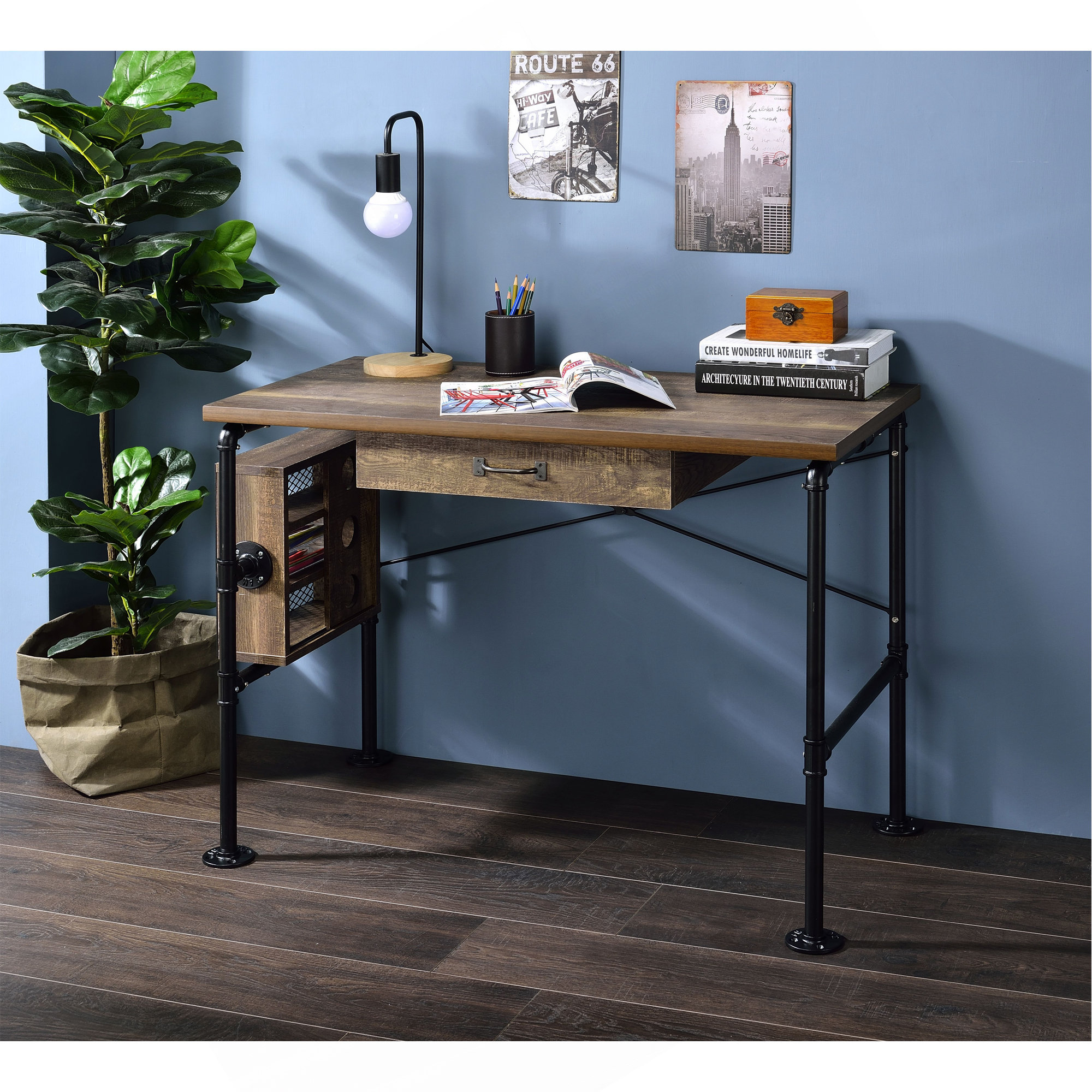 Mr Hua Versatile Weathered Oak Writing Desk With Efficient Storage Options | Wayfair