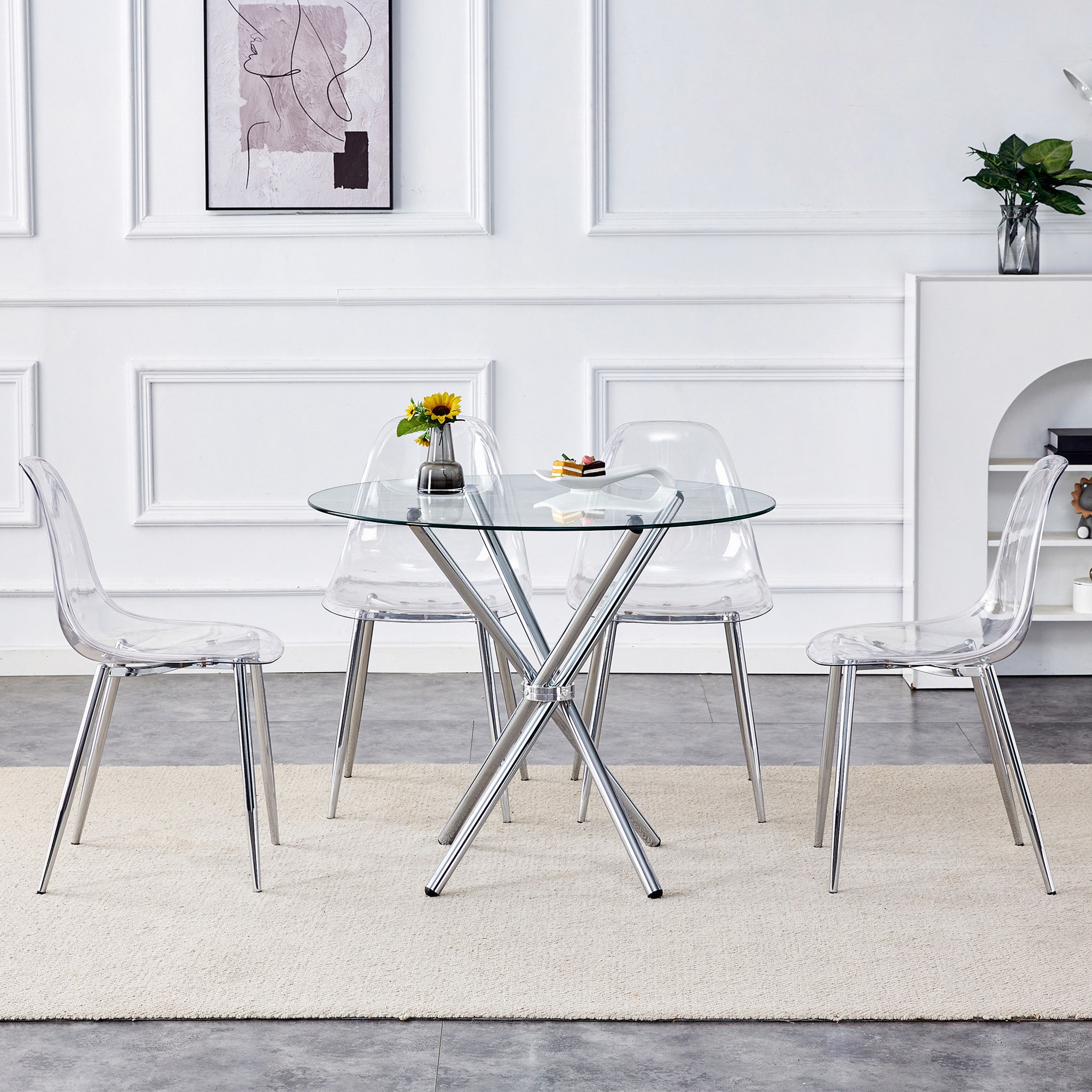 Red Barrel Studio® Table And Chair Set.36.6"Round Clear Glass Dining ...