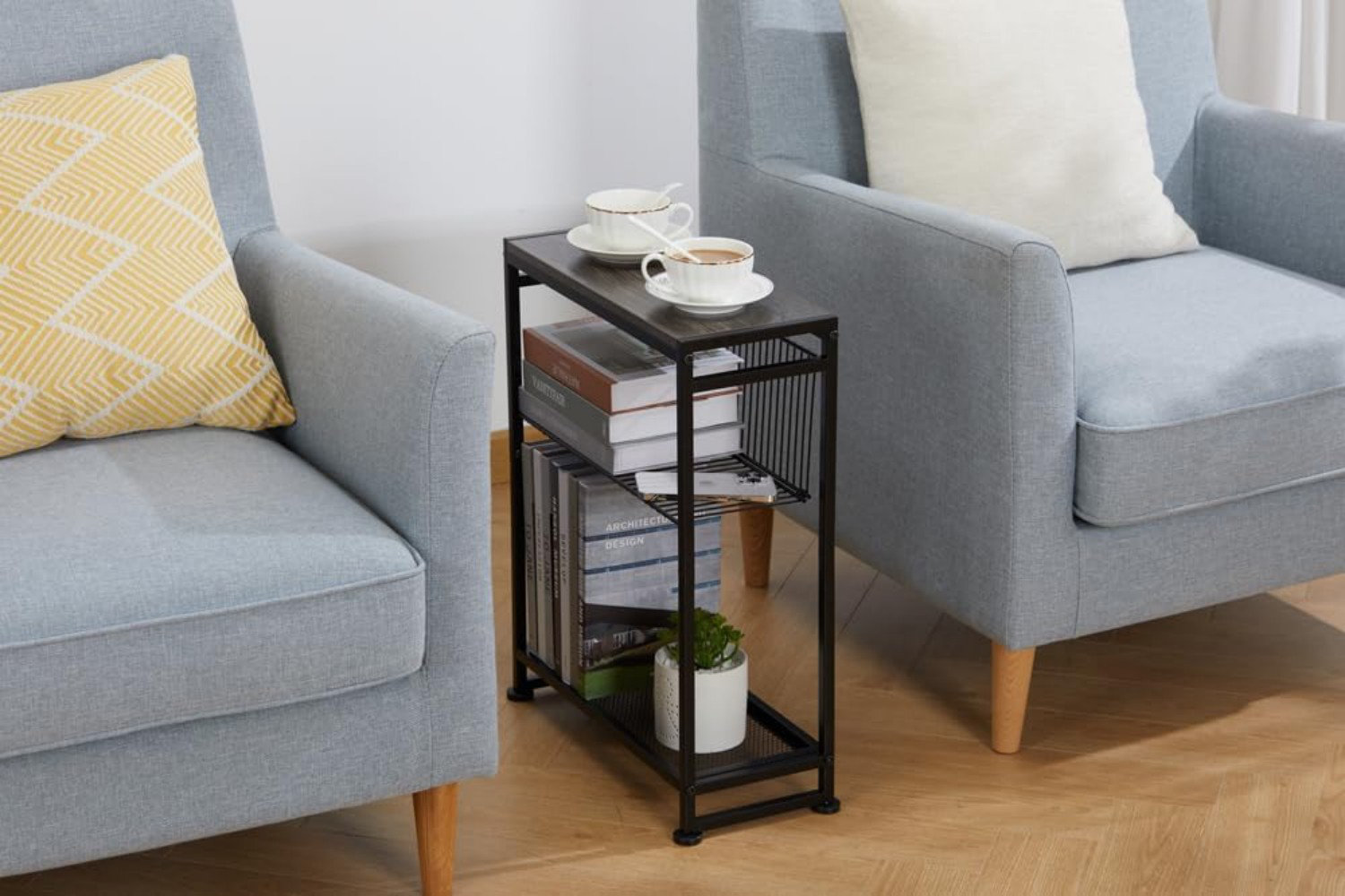 17 Stories Small Side Table For Small Spaces - Slim End Table With Magazine Holder - 2 In 1 ...