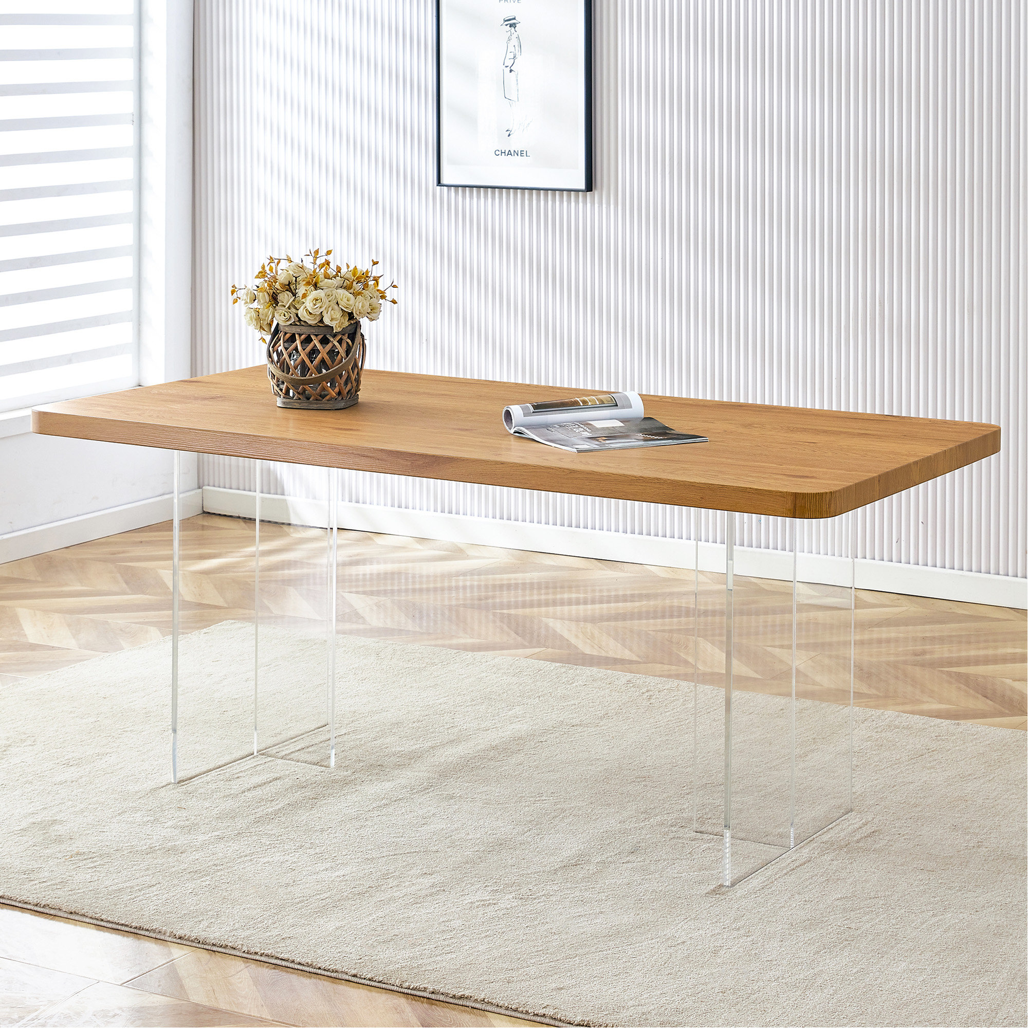 Ivy Bronx A Modern Minimalist Wooden Table With Acrylic Legs And ...