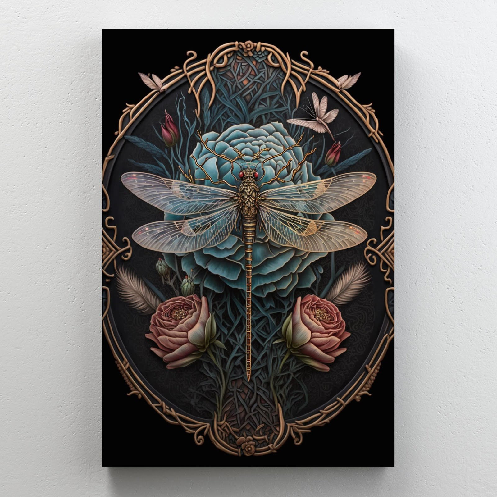 August Grove® Roses and Dragonfly - Wrapped Canvas Graphic Art | Wayfair