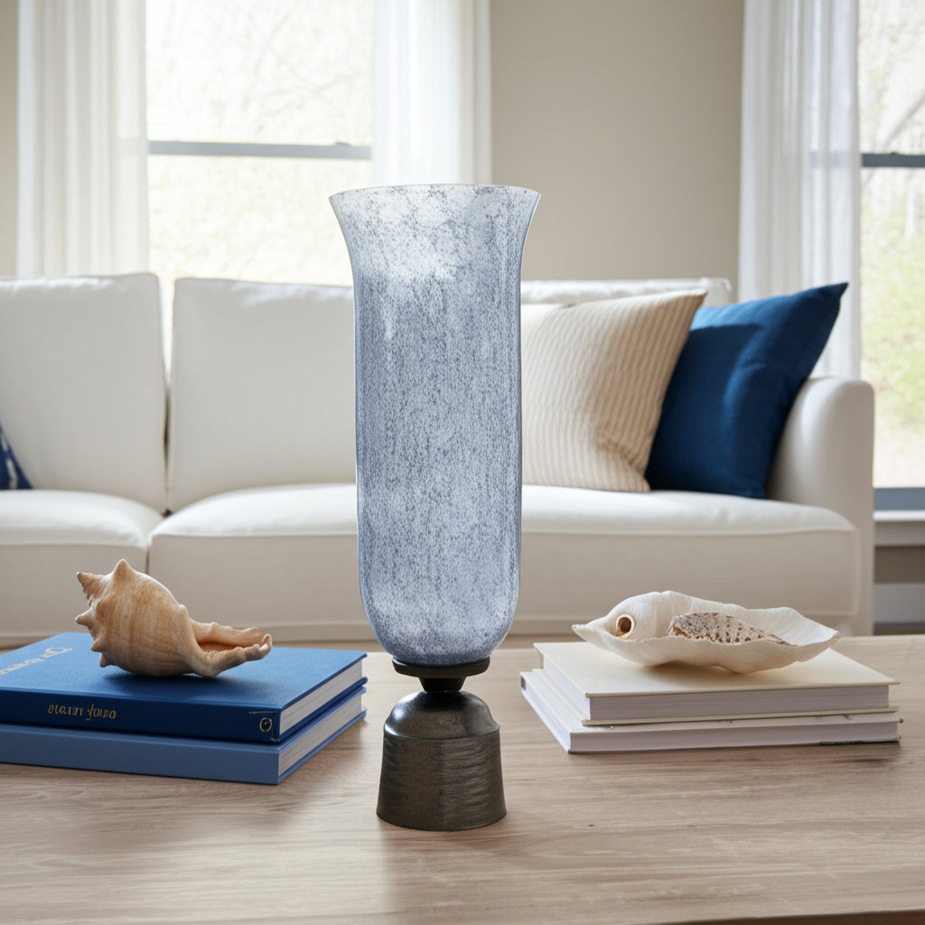 Red Barrel Studio® Blue Flared Glass Vase with Black Iron Base - Modern ...