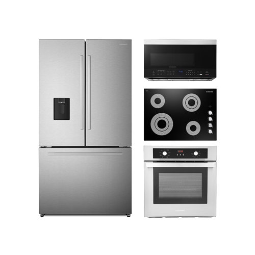 Cosmo 4 Piece Kitchen Appliance Package with French Door Refrigerator ...