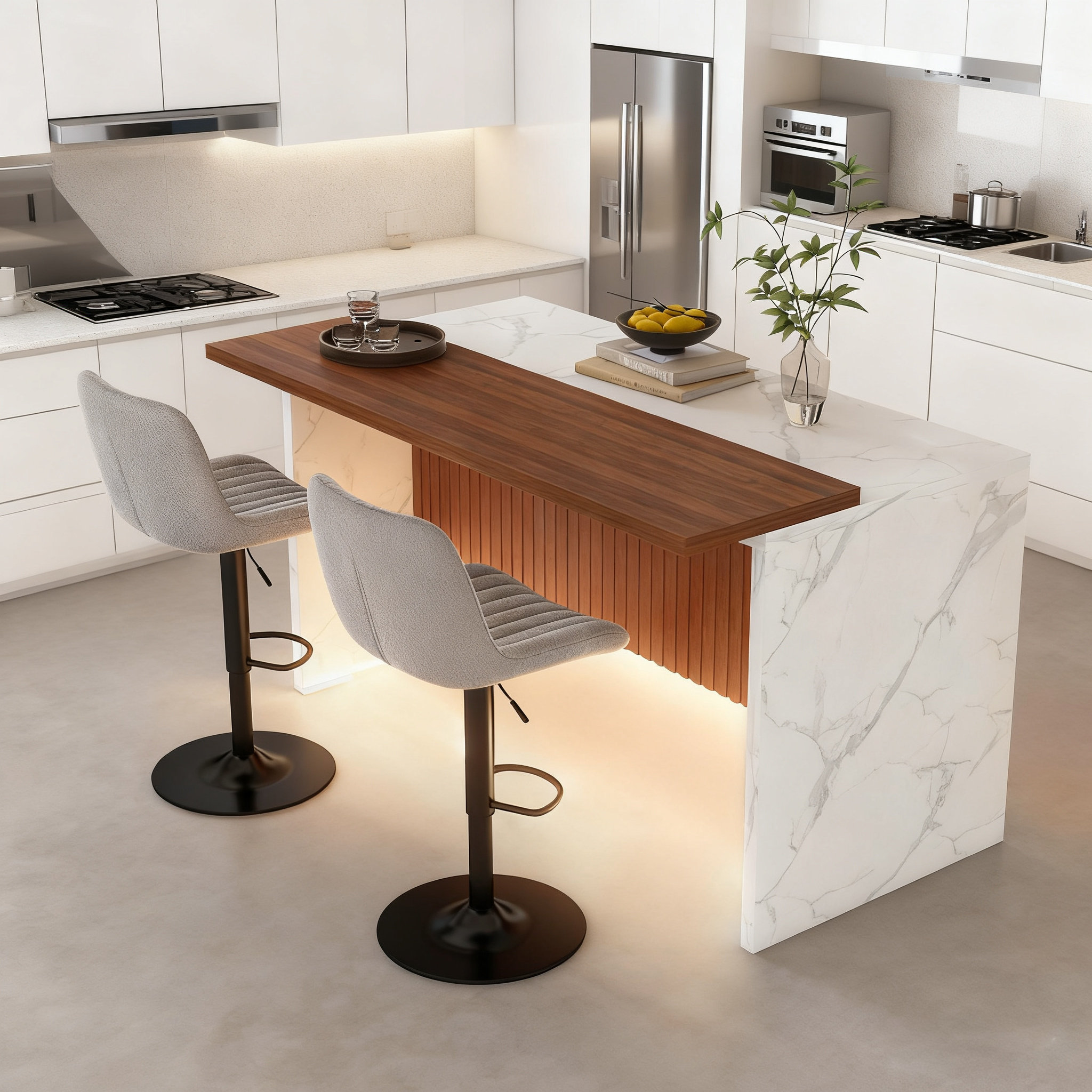 Latitude Run® 63-Inch Modern Kitchen Island Set (Including 4 Gray Bar Stools) - Imitation White ...