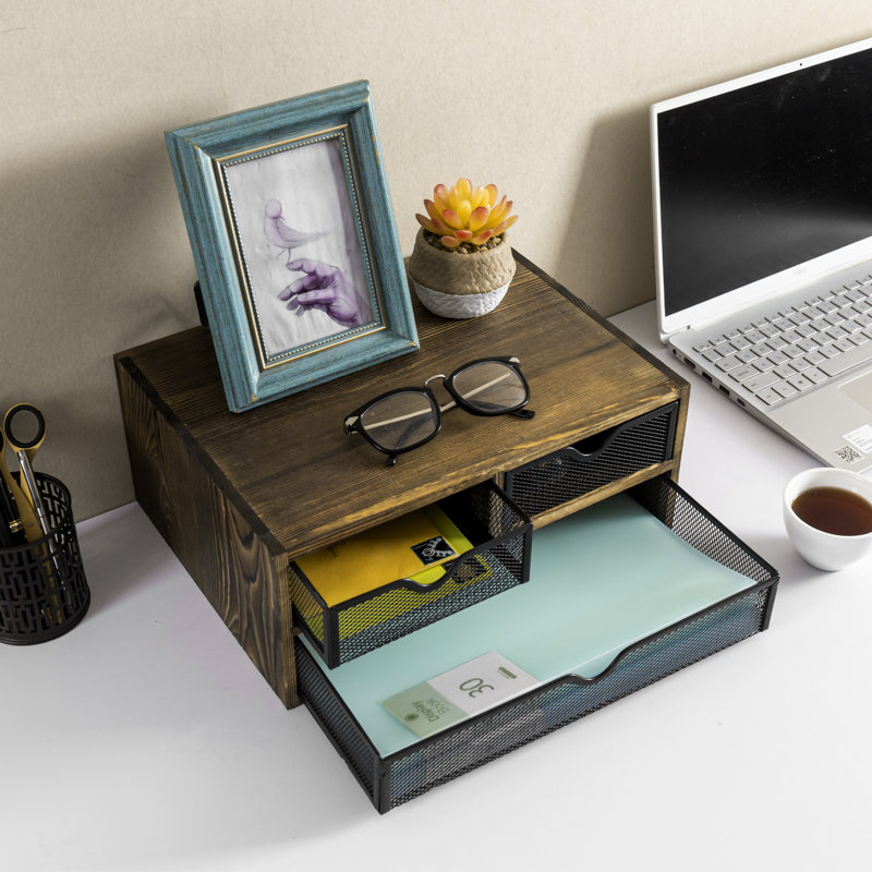 17 Stories Mesh/Wood Desk Organizer with Drawers & Reviews | Wayfair