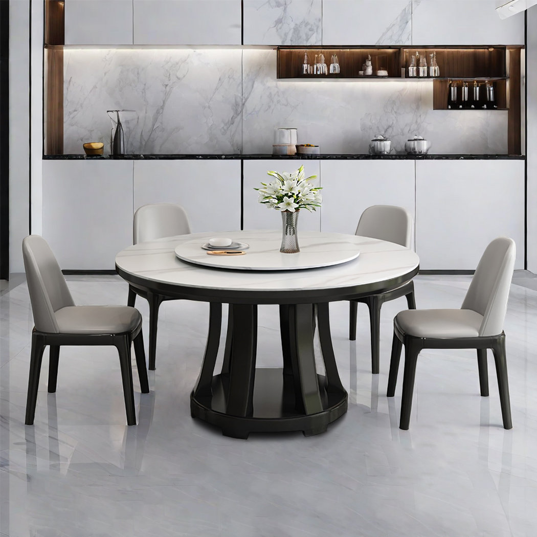 GINATOL Turntable Round Solid Wood Rock Dining Table Sets._11 | Wayfair
