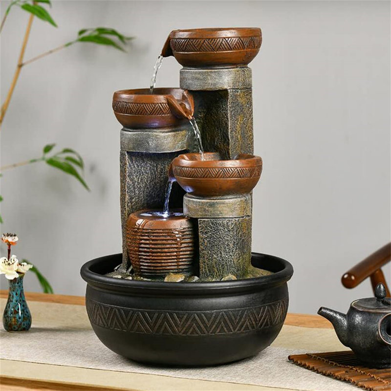 Loon Peak® 4 Tier Indoor Tabletop Waterfall Fountain With LED Lights ...