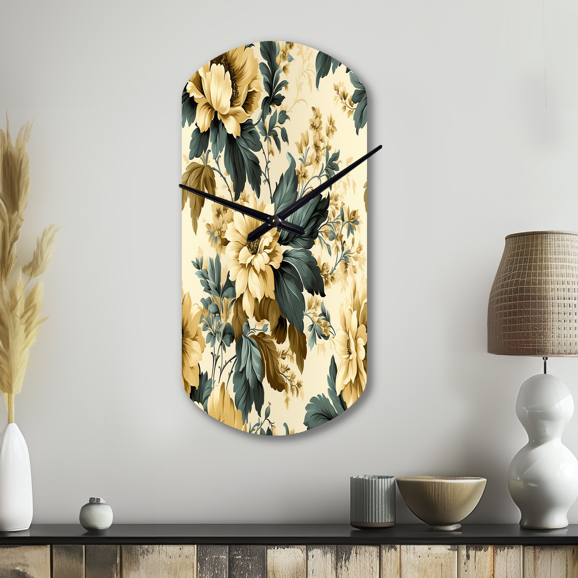 Design Art Vintage Farmhouse Peonies Damask - Floral Asymmetrical Metal ...