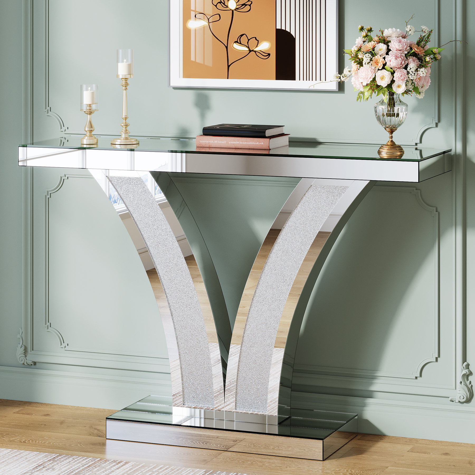 Mercer41 Mirrored Console Table With Crystal Inlay Frames & Reviews ...