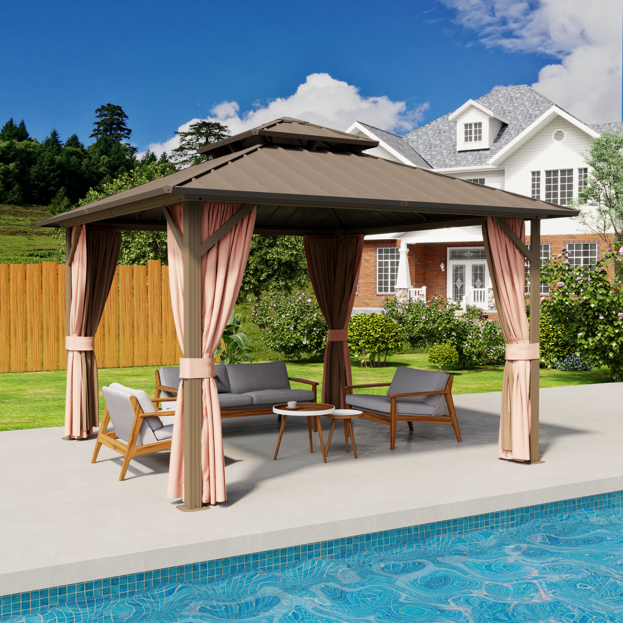 hodoyodo Hardtop Gazebo, Outdoor Aluminum Frame Galvanized Steel Double ...