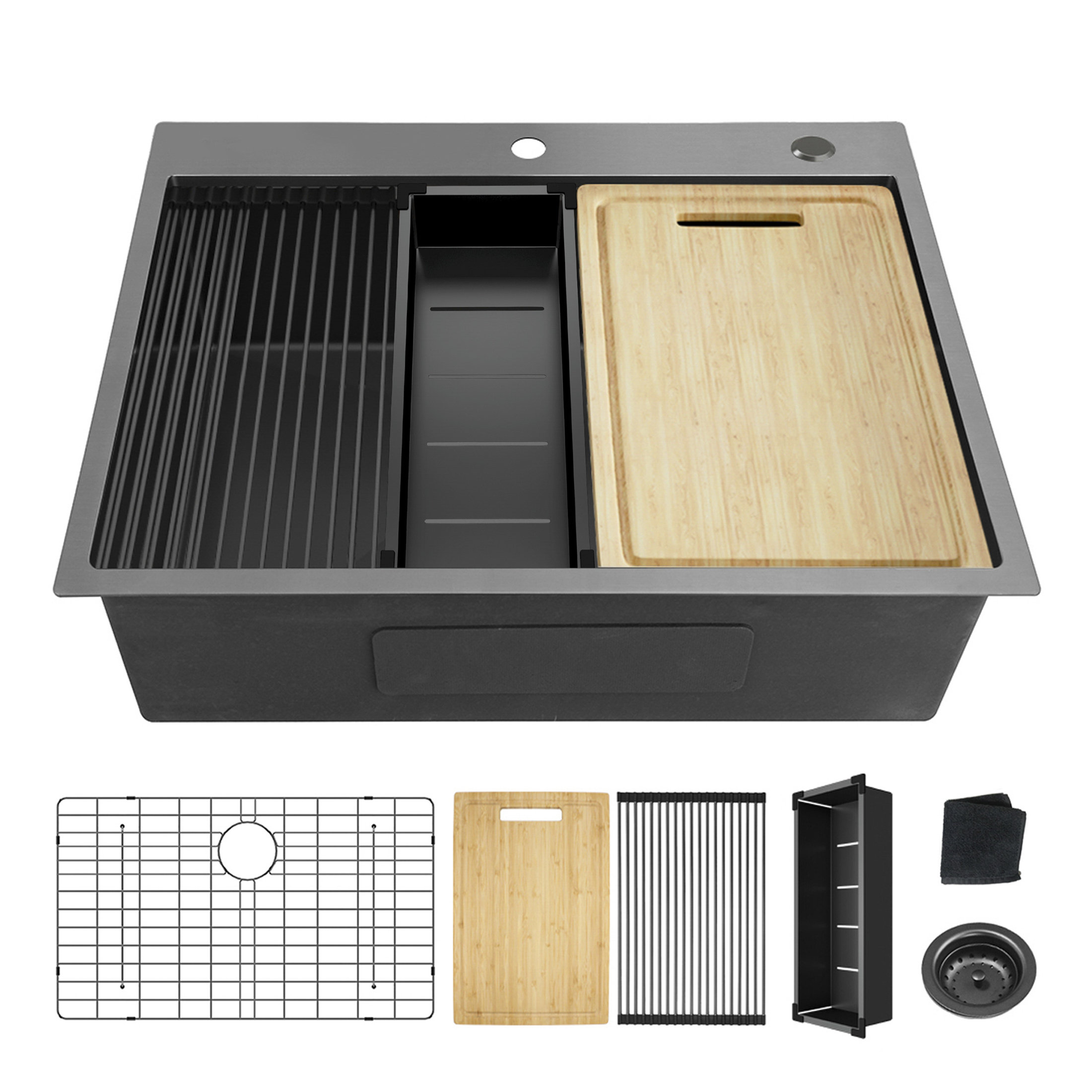 Hercate 27" X 22" Black Drop In Kitchen Sink 16 Gauge Stainless Steel ...