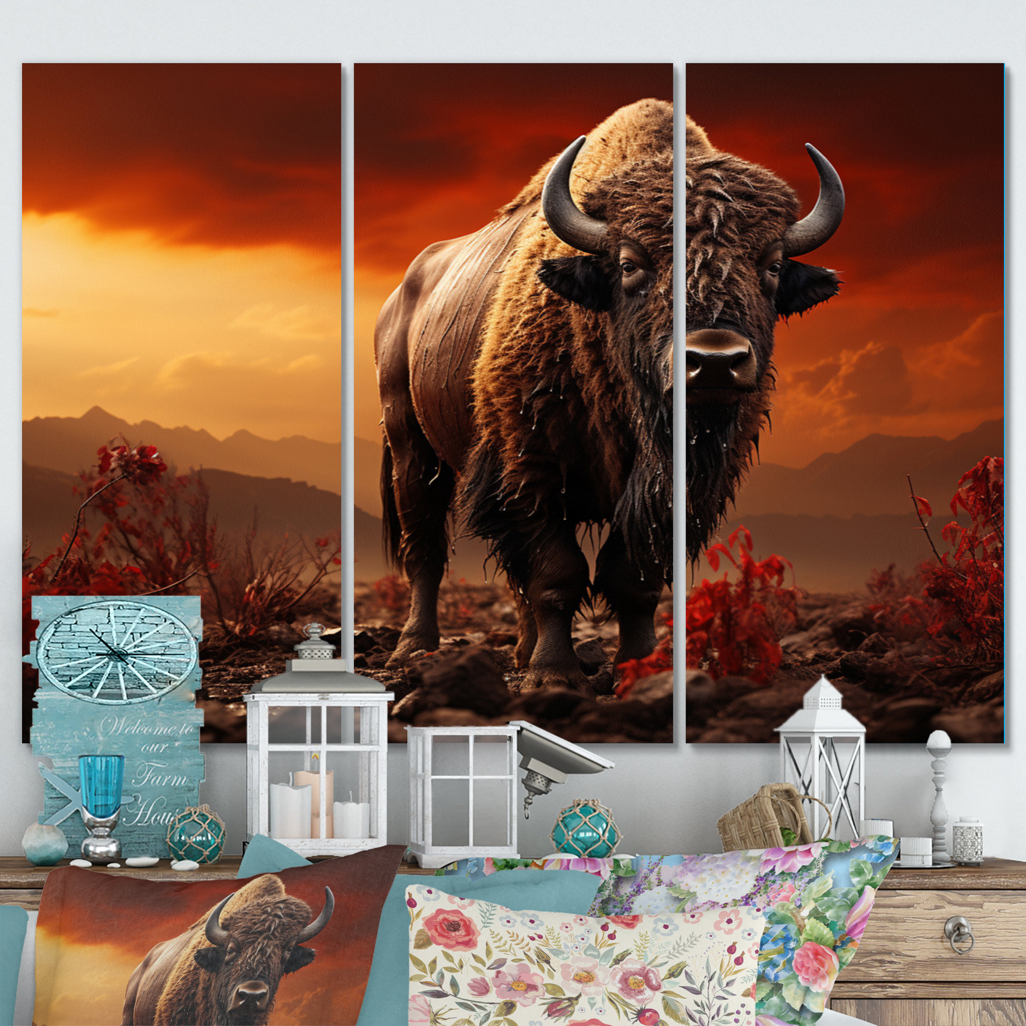 Union Rustic Bison Silent Strength II On Canvas 3 Pieces Print | Wayfair