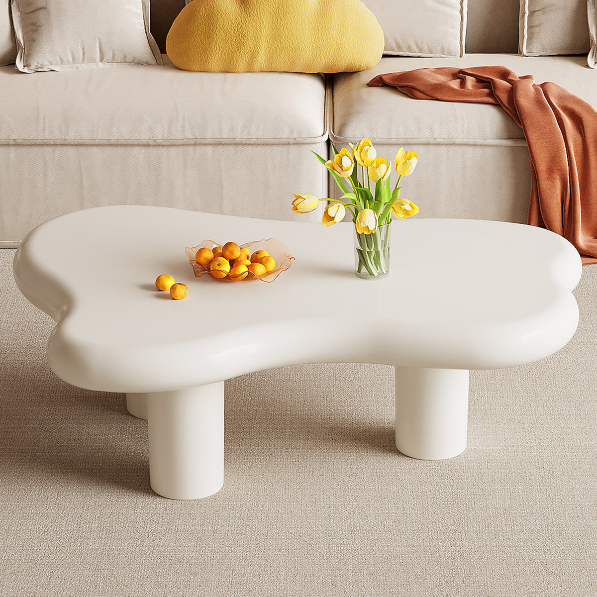 Ivy Bronx Abimael Cream White Irregular-Shaped Coffee Table,Centre ...