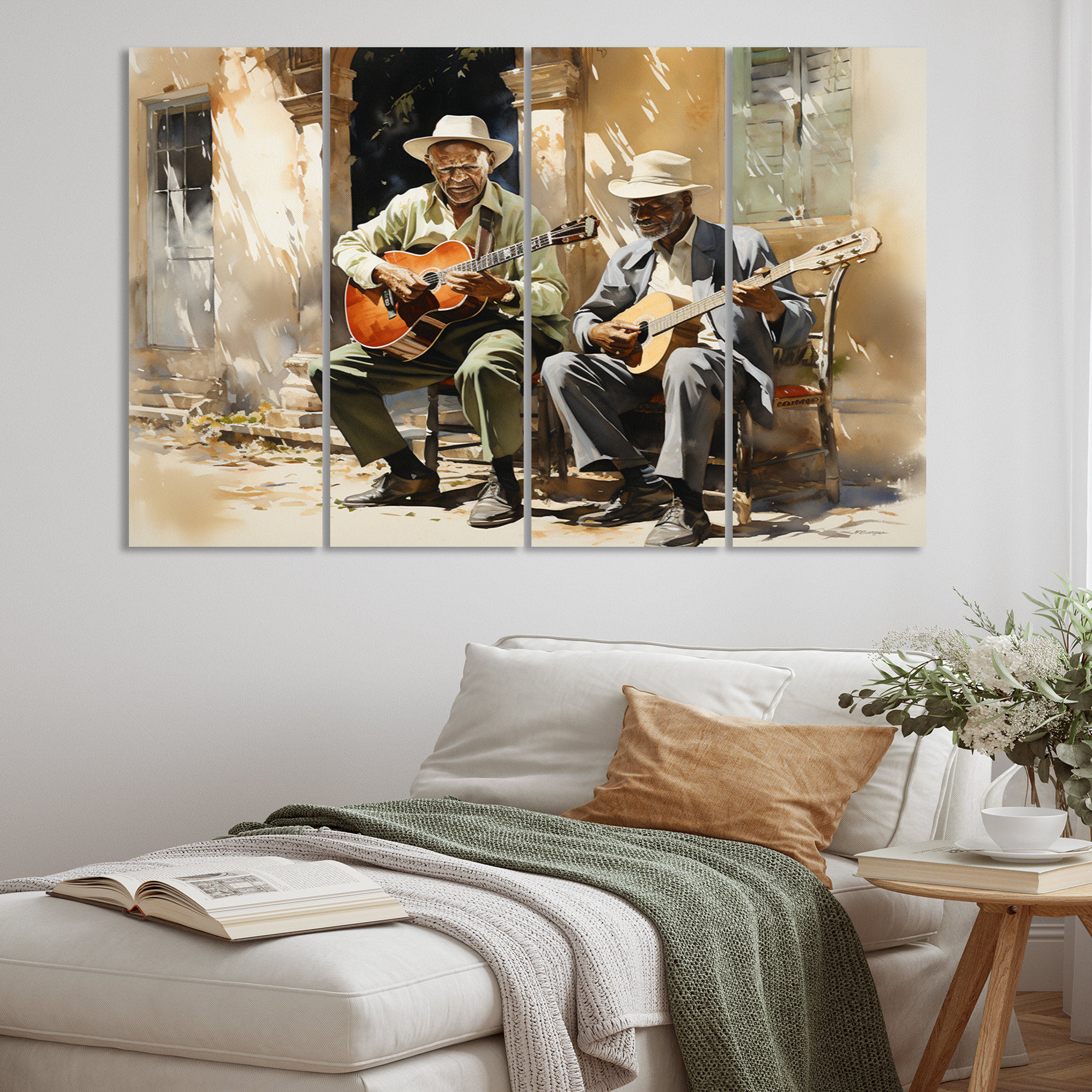 Design Art Beige Cuban Music Singers - People Canvas Print - 4 Panels ...