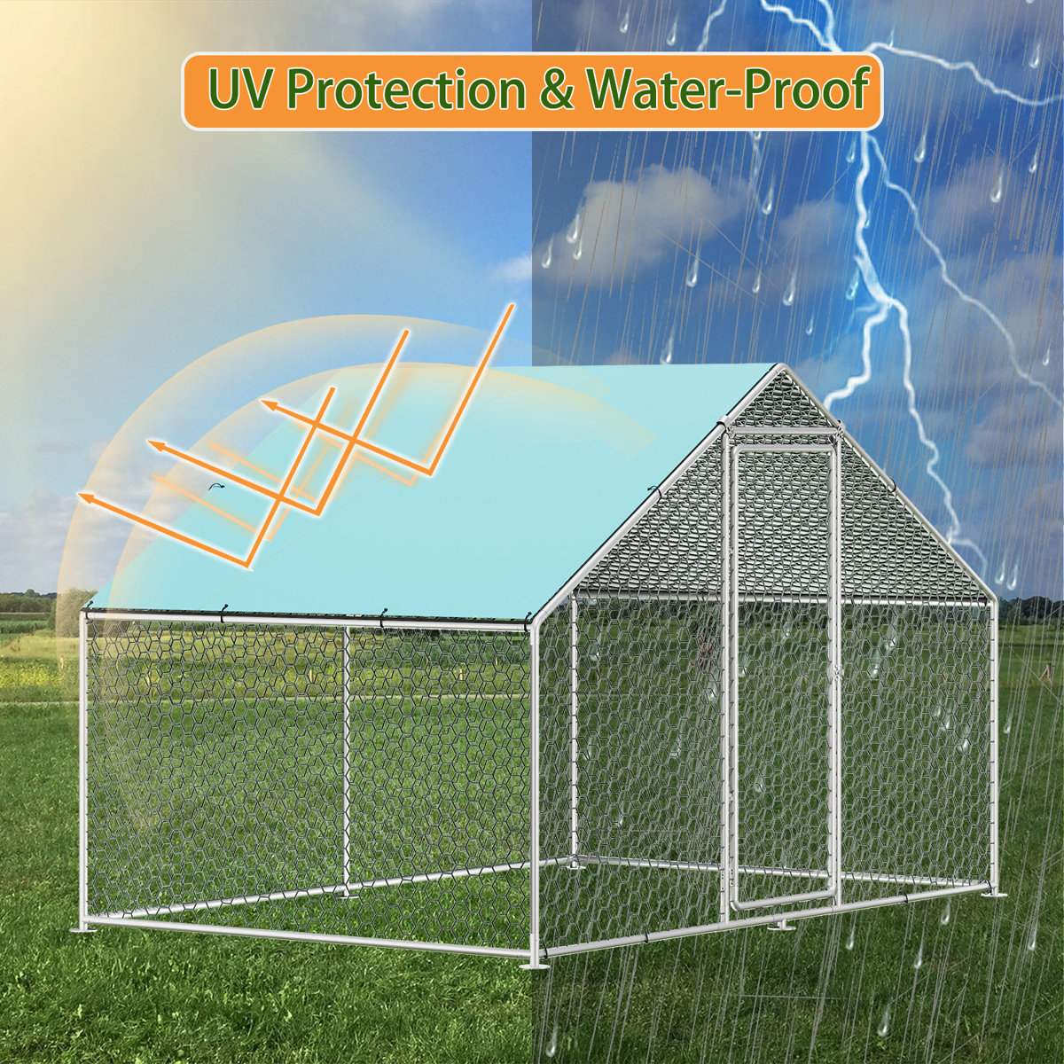 17 Stories Dog Kennel Quail Cage Duck House Large Chicken Coop Metal ...