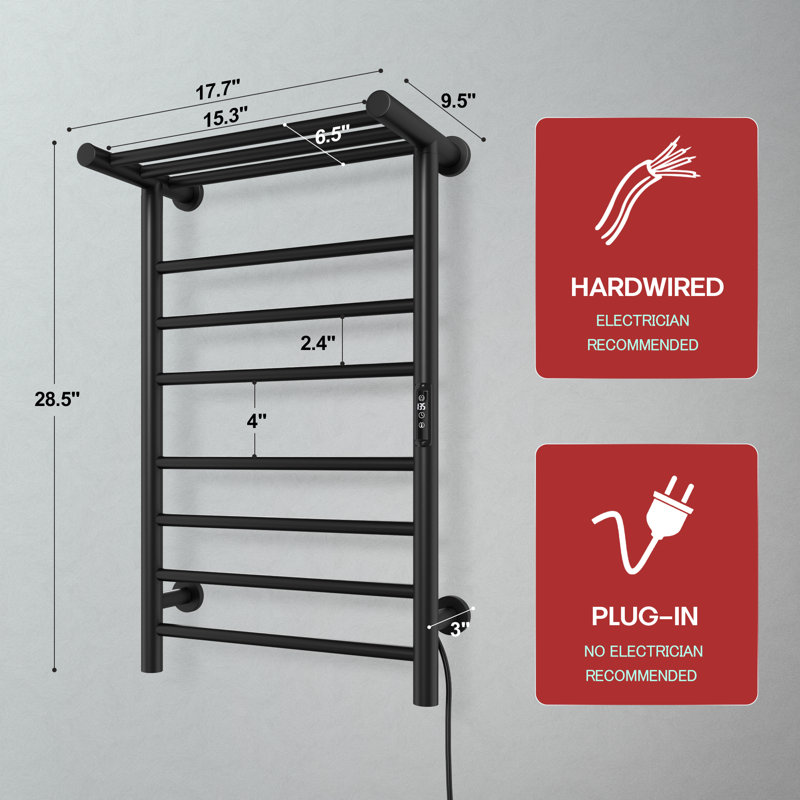 Paraheeter Wall Mount Electric Towel Warmer Heated Towel Rack With Top ...