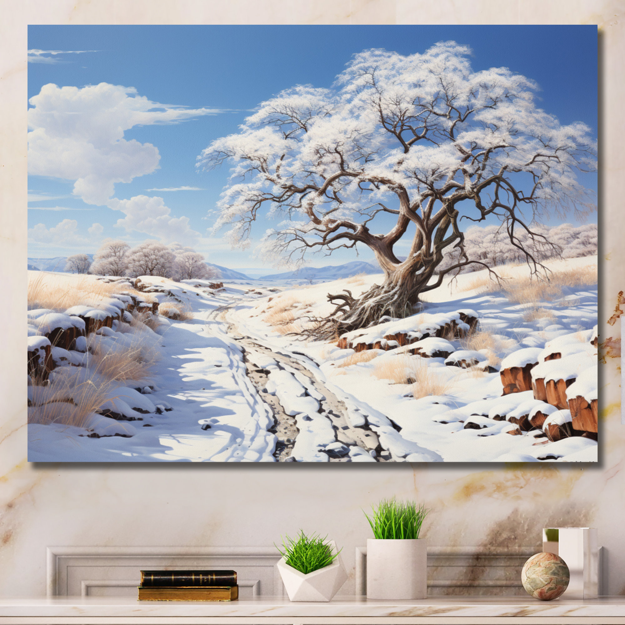 Ebern Designs White Tree Winters Embrace II On Canvas Print | Wayfair