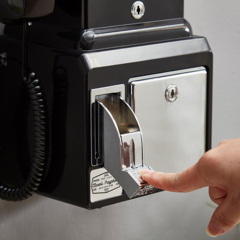 Ryan Bros. American Retro 1950's Payphone with Coin Bank (Black） | Wayfair