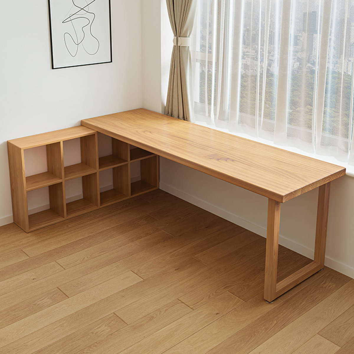 Groove Interior Burlywood L-Shaped Solid Wood desk | Wayfair