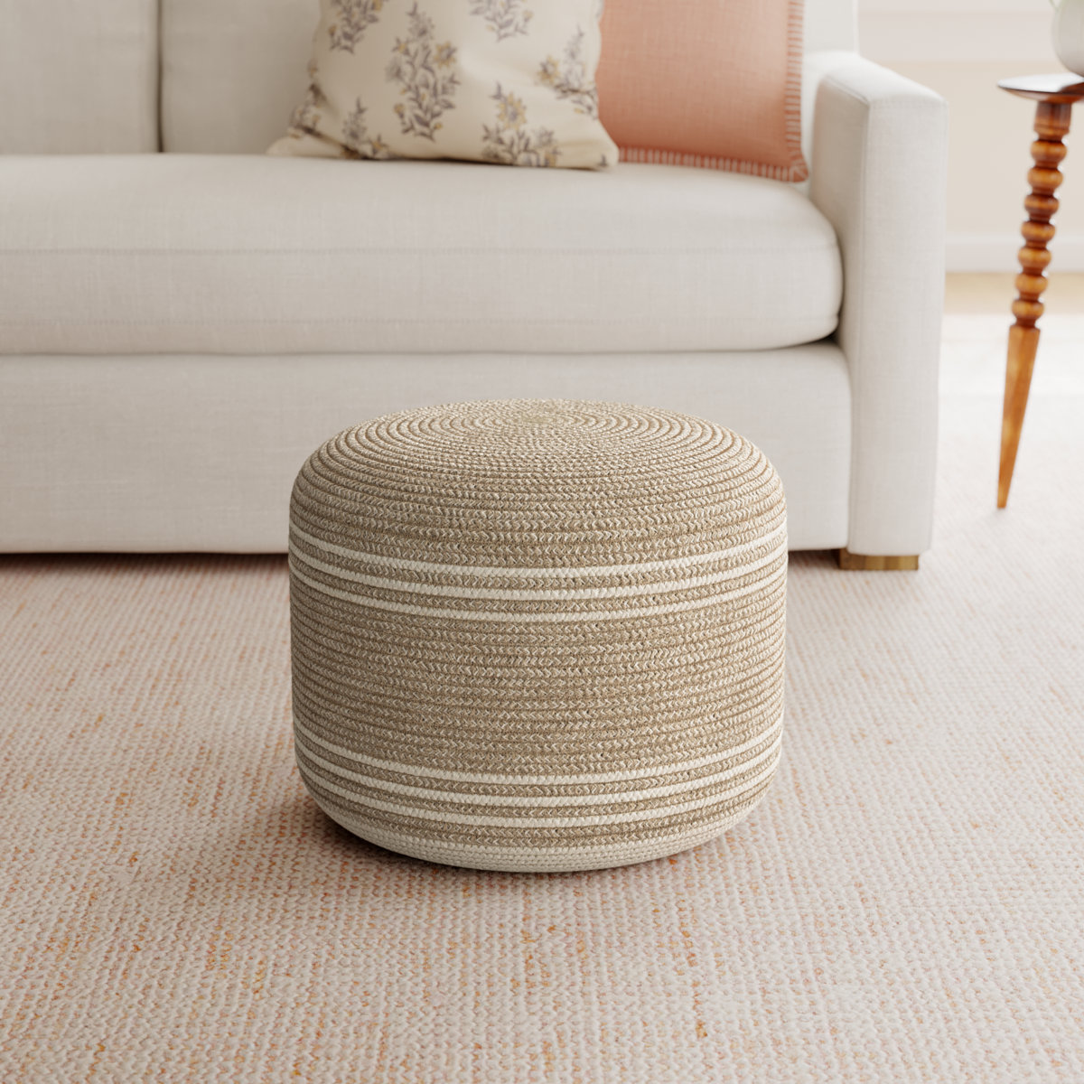 Birch Lane™ Heatherly 18" Wide Round Striped Pouf Ottoman & Reviews ...
