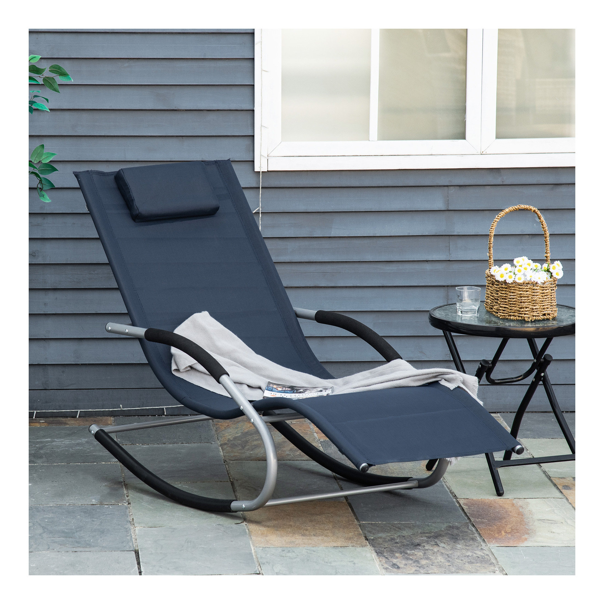 Wrought Studio Zero Gravity Rocking Chair Outdoor Chaise Lounge Chair Recliner Rocker With ...