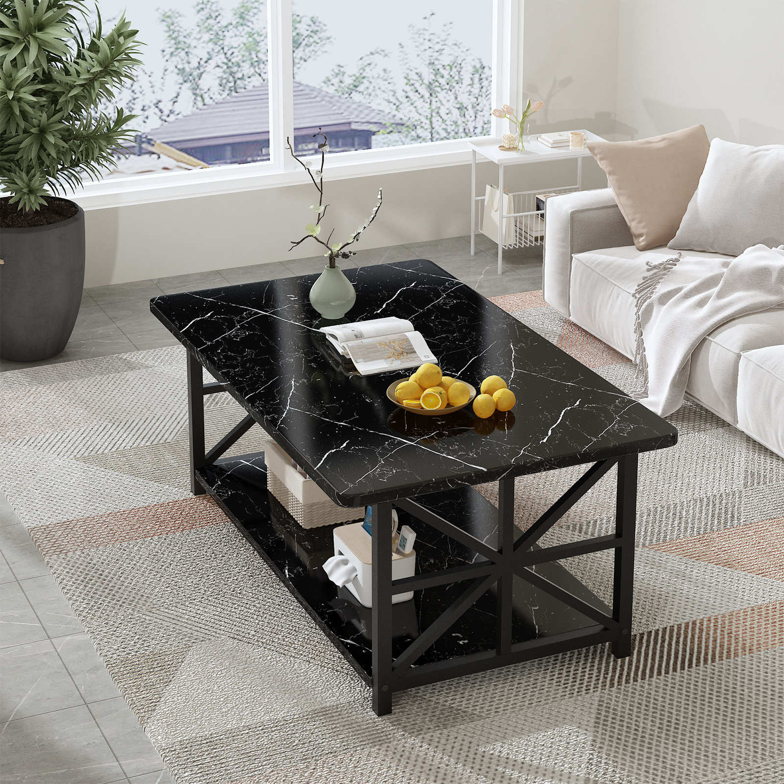 Ebern Designs Modern Minimalist Marble-Patterned Coffee Table - Multi ...