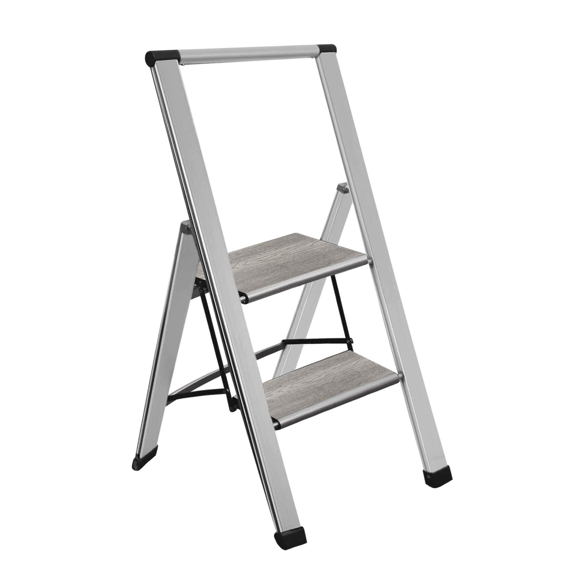 Sorfey Premium 2 Step Modern Gray Wood Ladder. Lightweight,-Ultra Slim ...