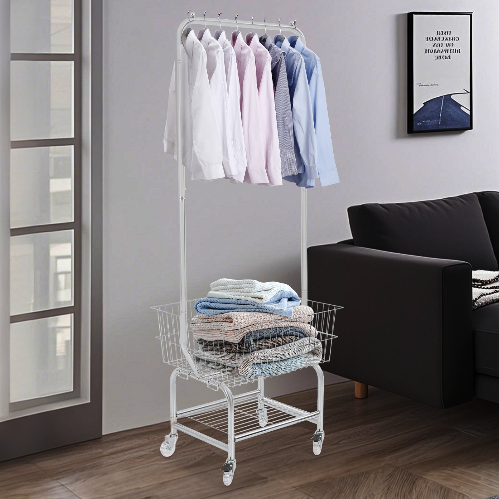 Brayden Studio® Large Capacity Clothes Cart, Rolling Laundry Cart ...