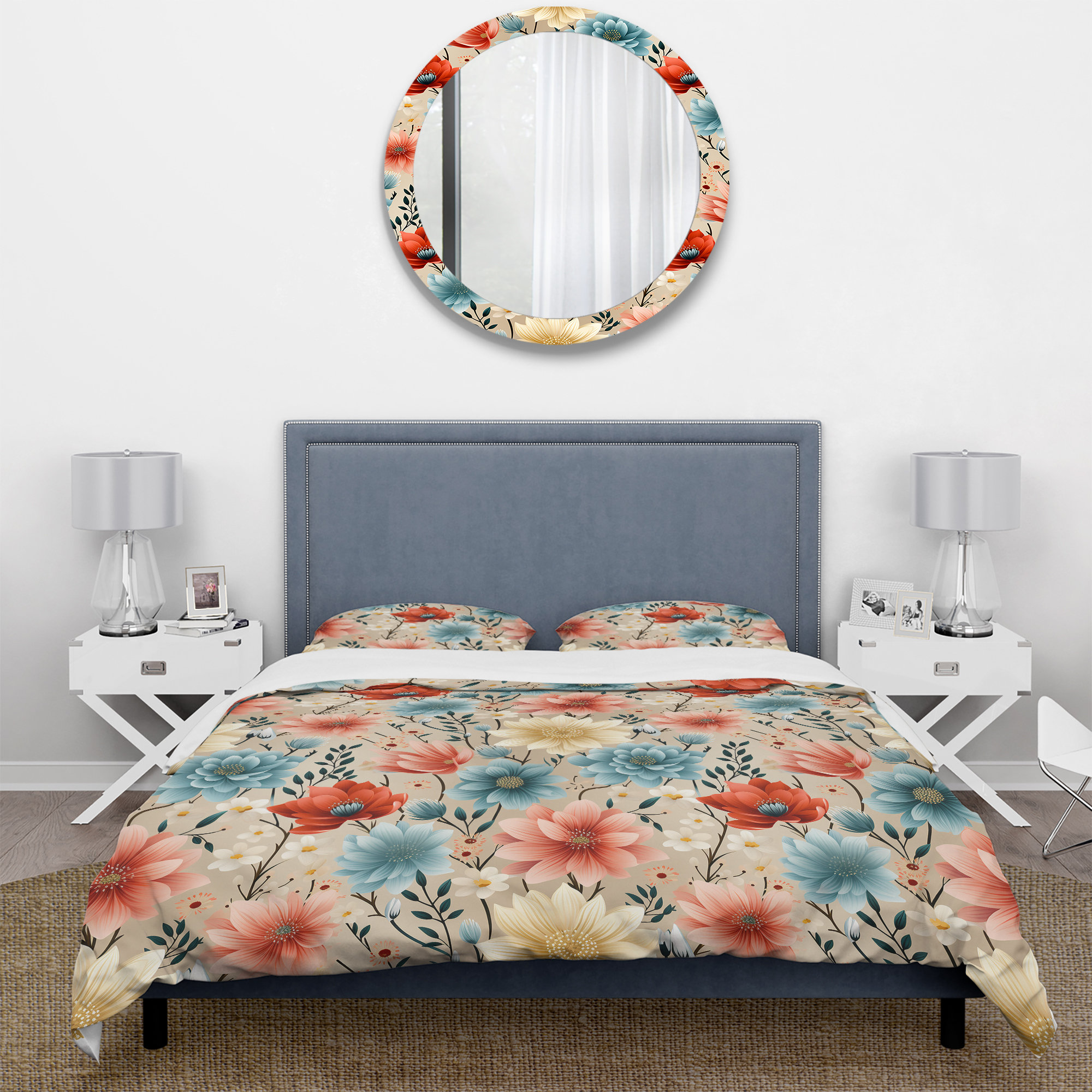 Design Art Retro Blooms Vibrant Pastel Colors Duvet Cover Set | Wayfair