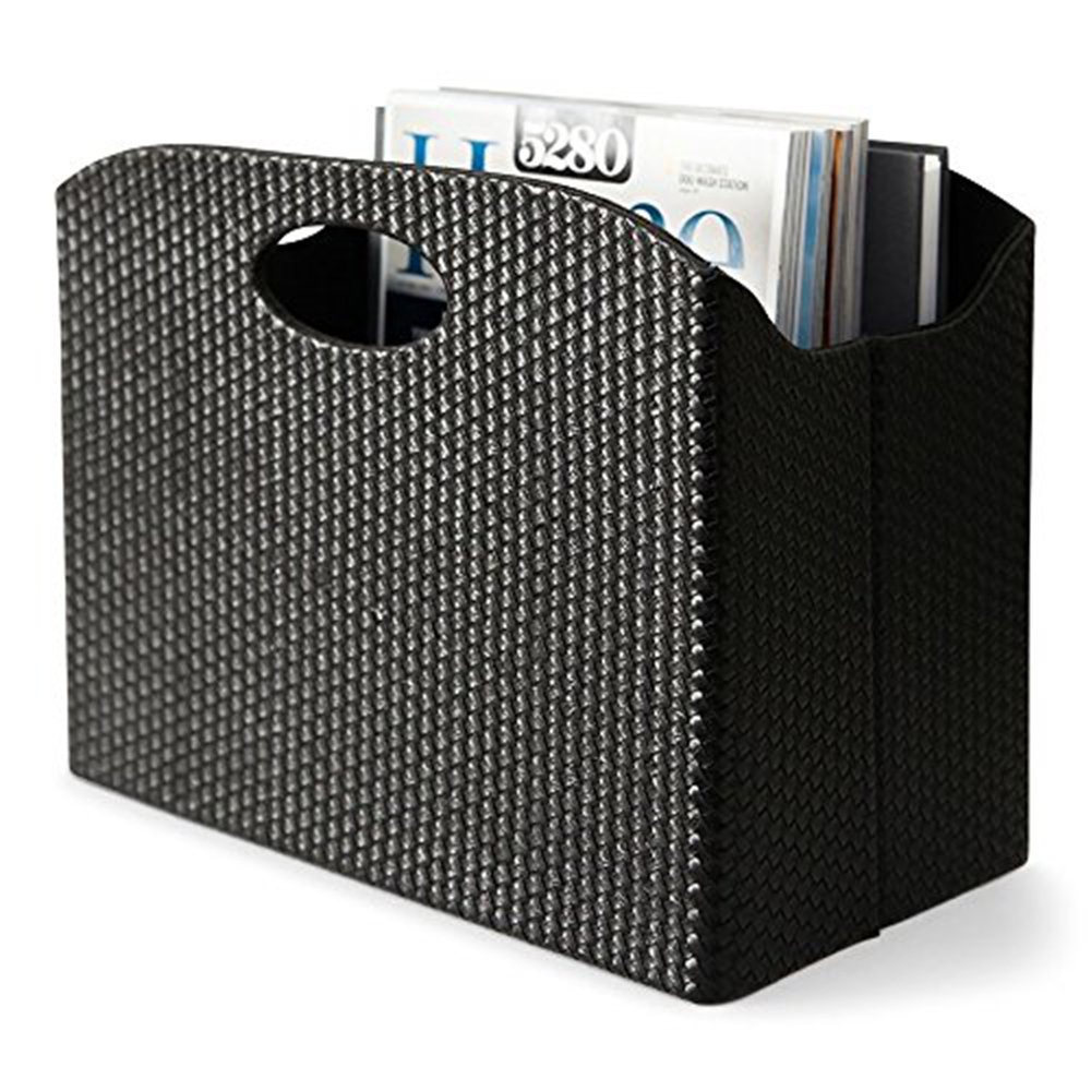 Winston Porter Magazine Holder - Woven Leather Magazine Basket With ...