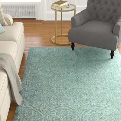 Langley Street® Gardea Geometric Handmade Tufted Wool Teal Area Rug ...
