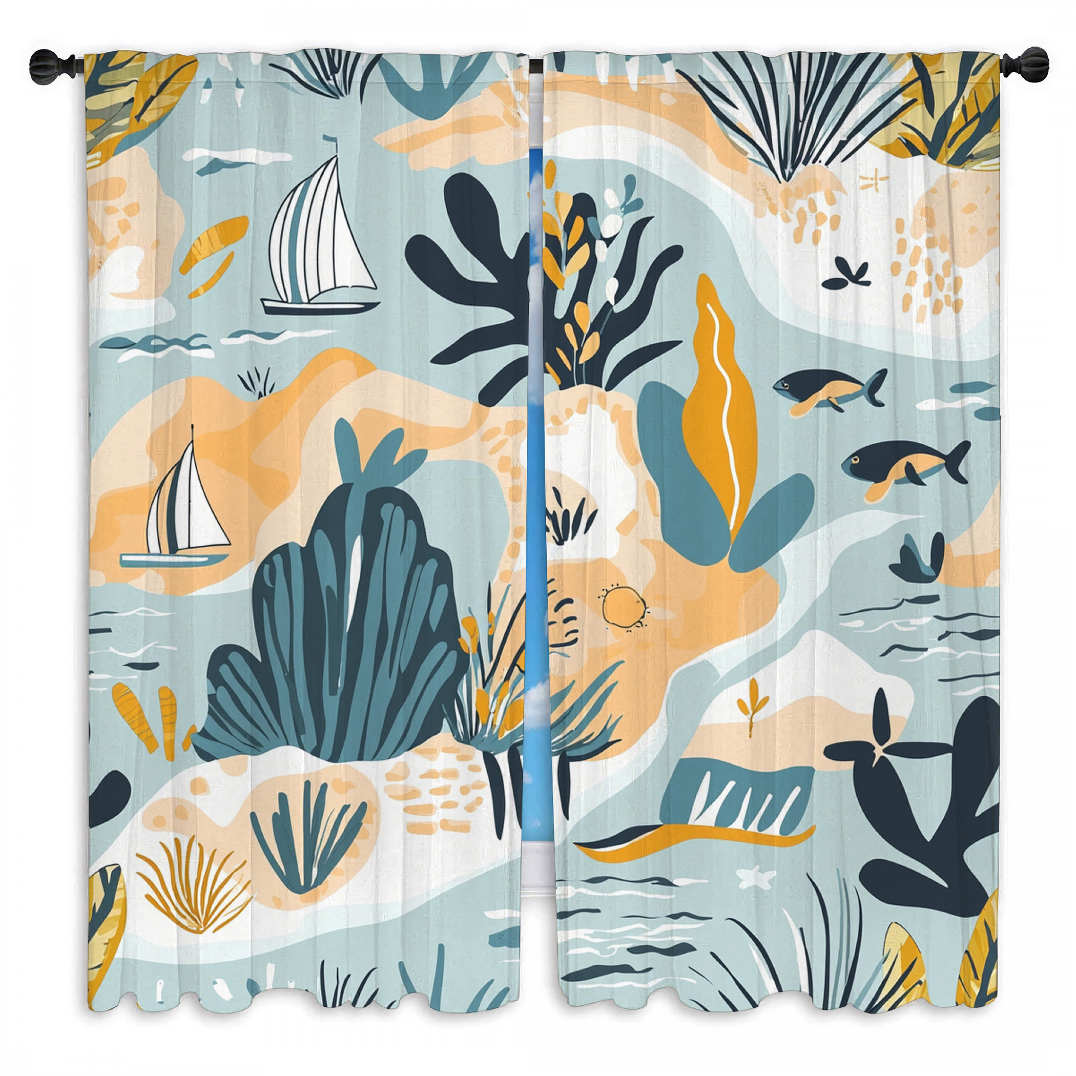 Rosecliff Heights Beach Window Curtains Nature Coastal Beach Drapes - 2 ...