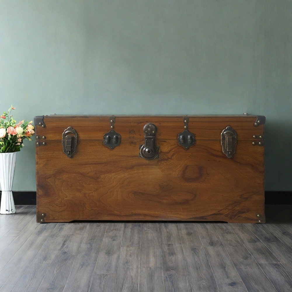 HUGESTO Large Distressed Brown Wooden Accent Trunk - Wayfair Canada