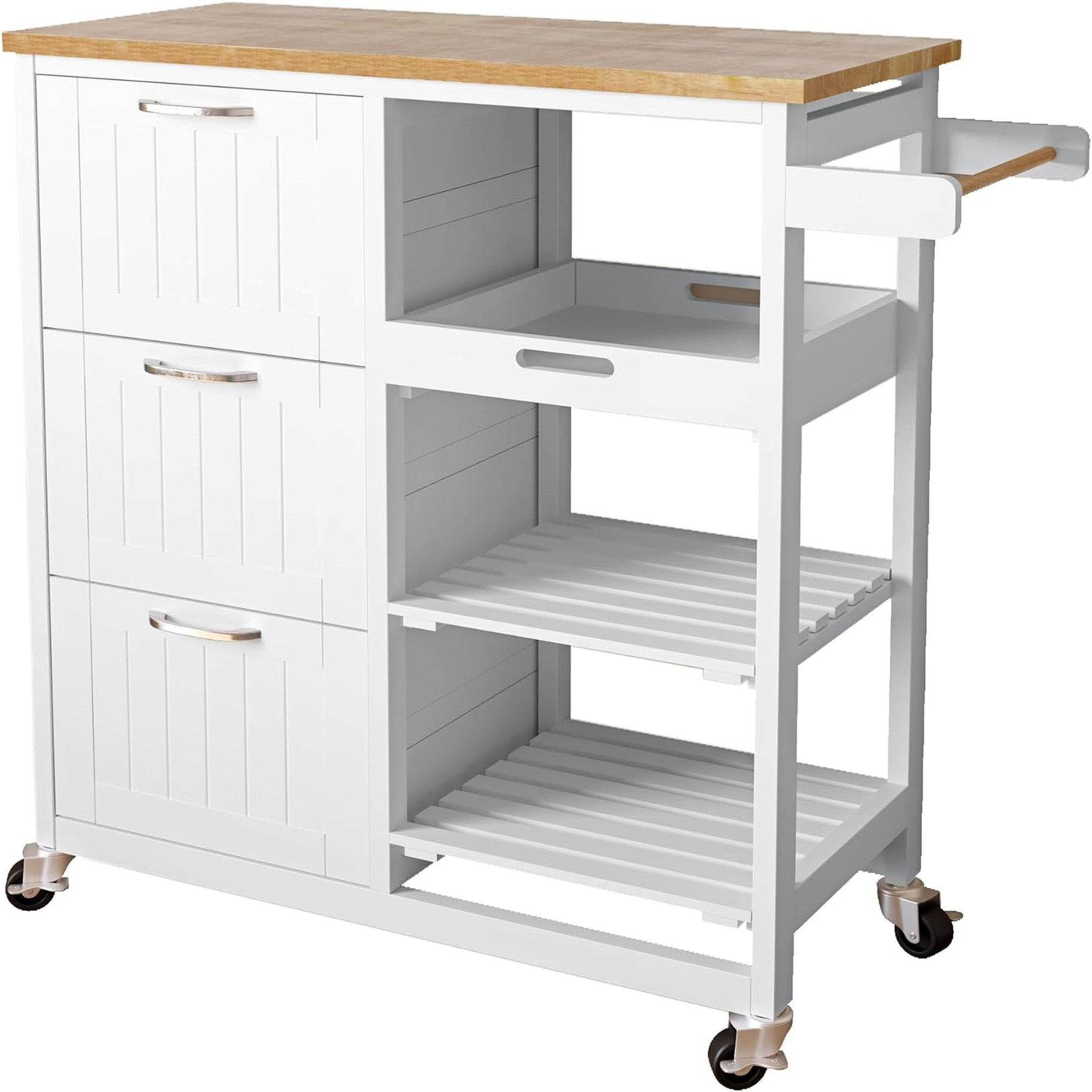 Lark Manor Kitchen Island Cart With 3 Tier Holder Kitchen Serving Carts With 3 Tier Storage ...